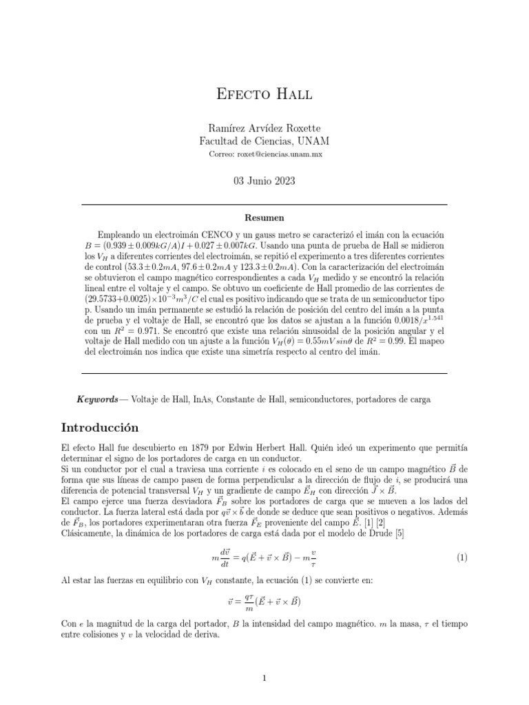 Efecto Hall | PDF | Semiconductores | Corriente eléctrica