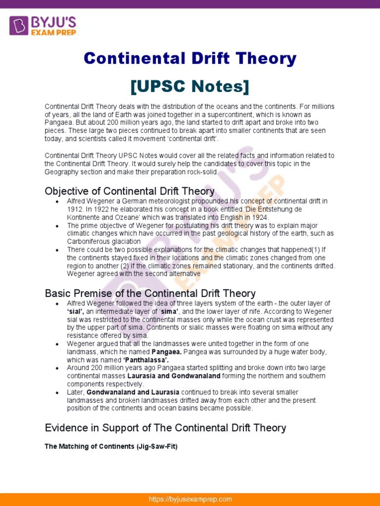 Continental Drift Theory Upsc Notes 71 | Download Free PDF | Plate ...
