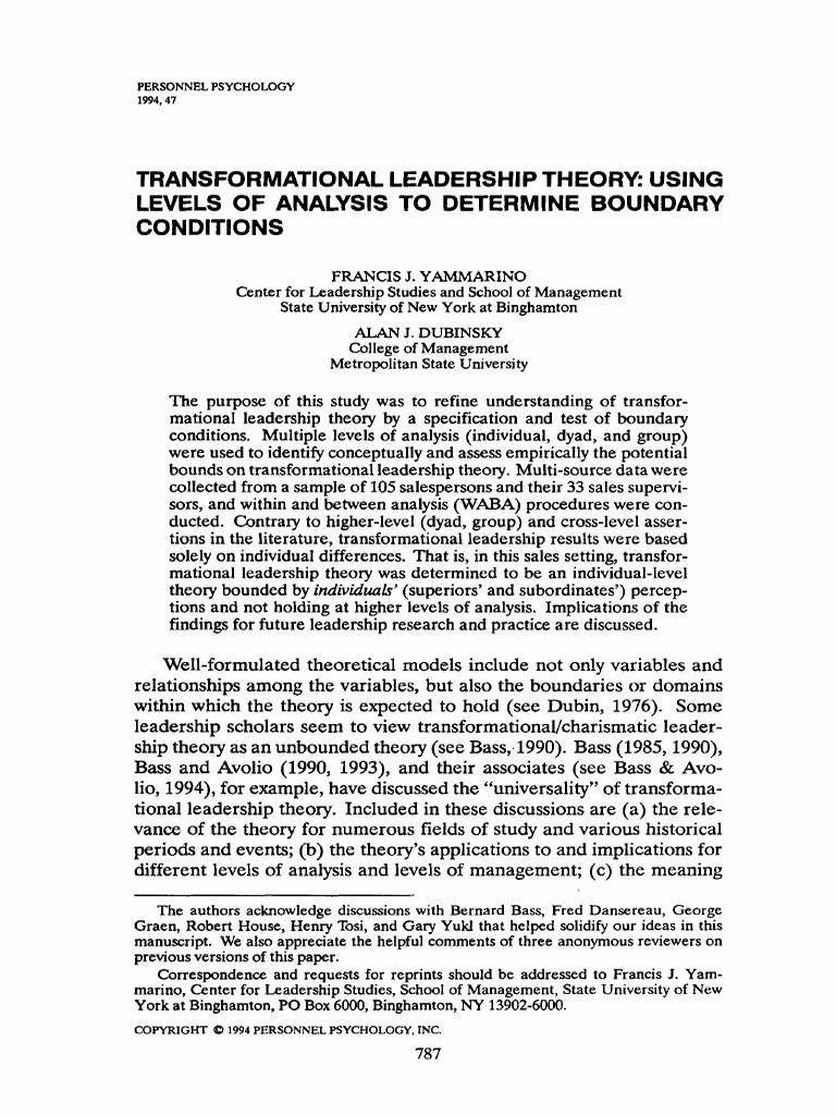 Transformational Leadership Theory - Using Levels of Analysis To ...