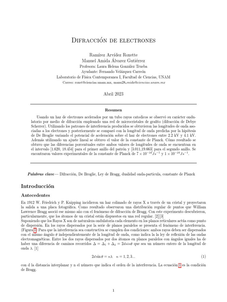 Difracción de Electrones | PDF | Difracción | Electrón