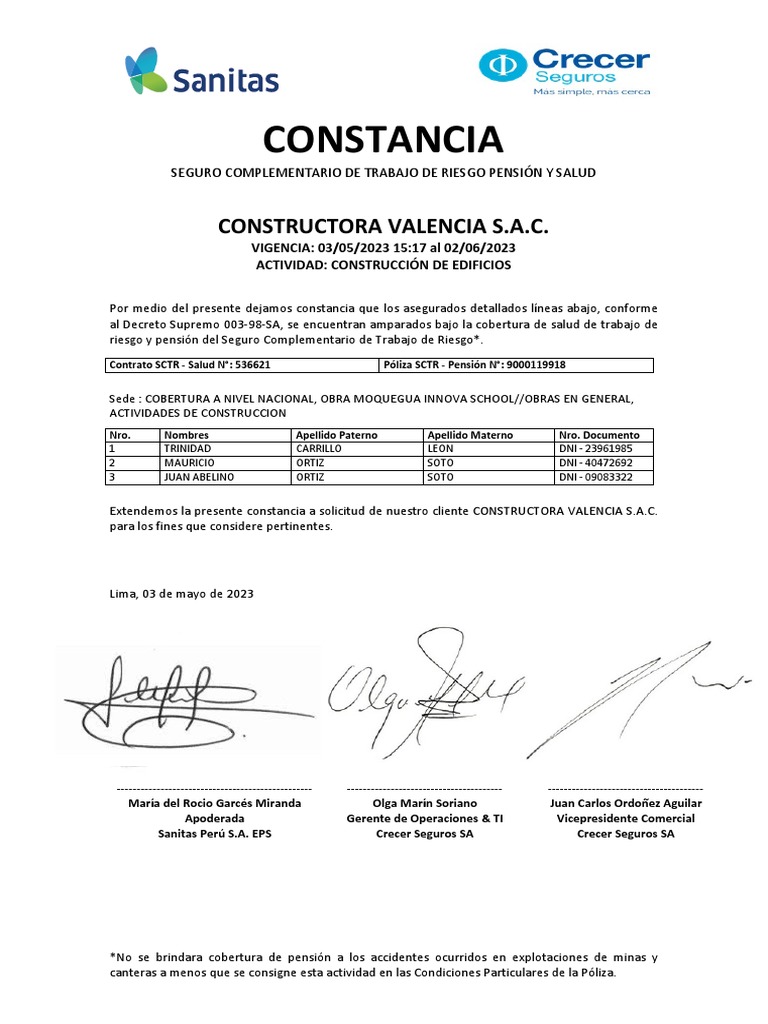Constancia SCTR | PDF