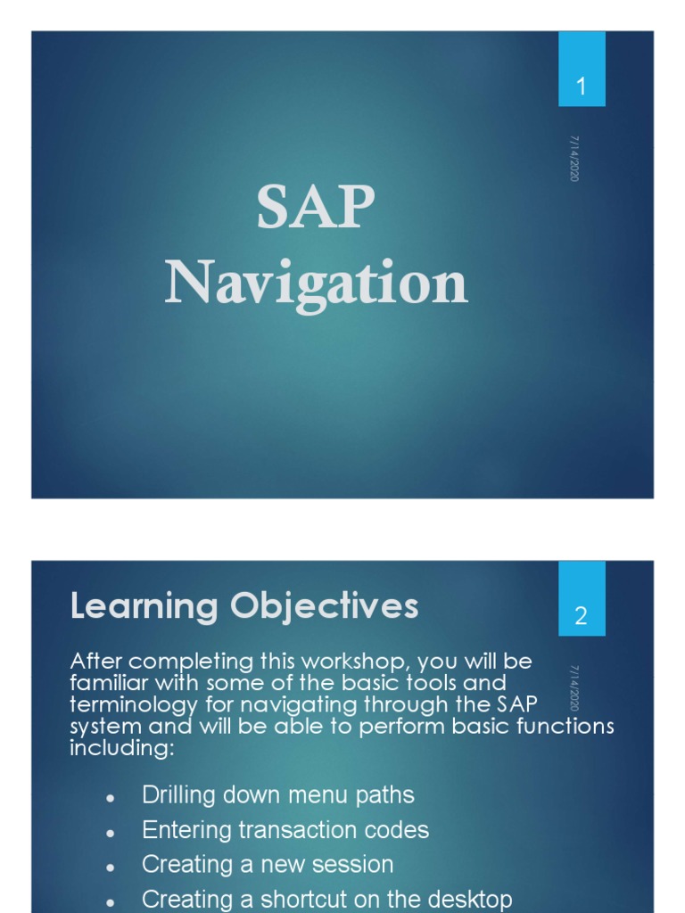 SAP Training - Navigation | PDF | Menu (Computing) | Window (Computing)