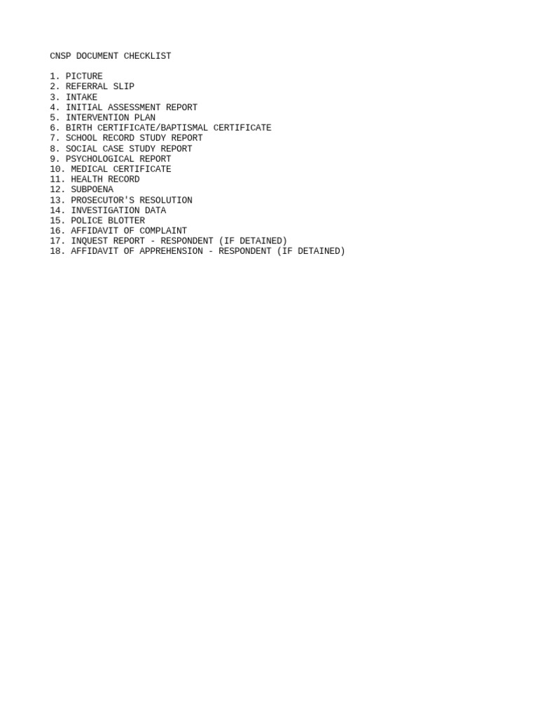 CNSP Provider Document Checklist | PDF | Science & Mathematics