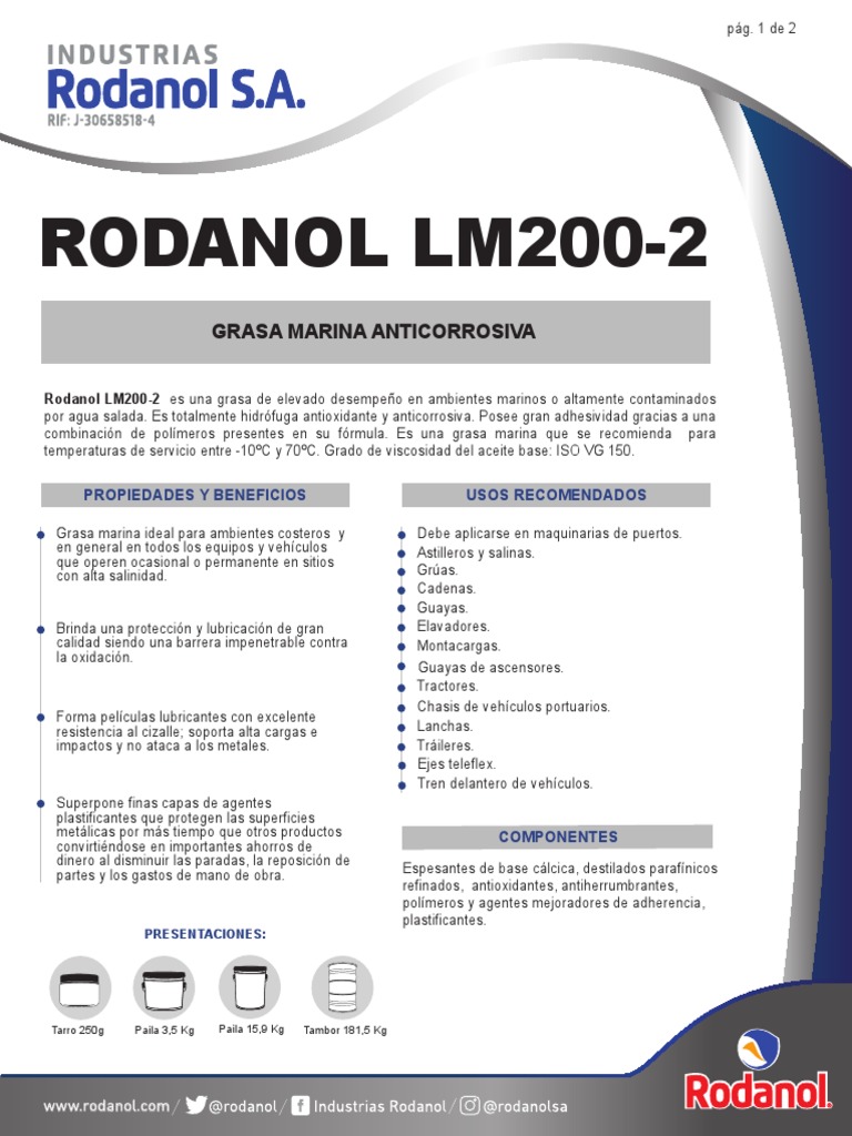 Hoja Tecnica Rodanol LM200-2 | Descargar gratis PDF | Química | Materiales