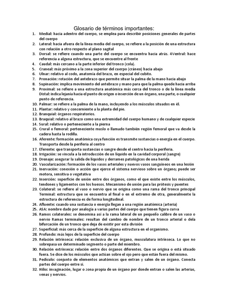 Glosario de Términos Anatómicos Esenciales | PDF | Términos anatómicos ...