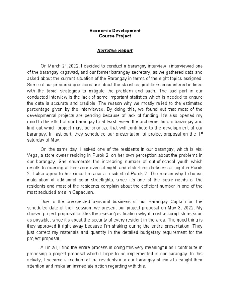 Narrative Report of Project Proposal | PDF | Statistics | Cognition