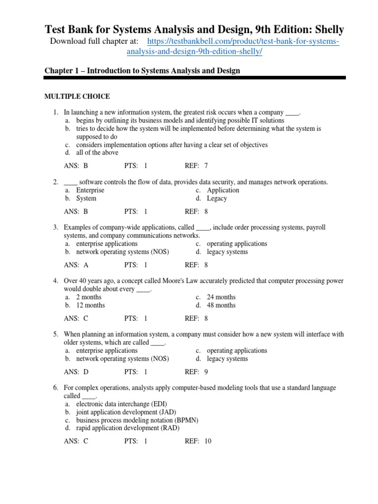 Test Bank For Systems Analysis and Design 9th Edition Shelly | PDF ...