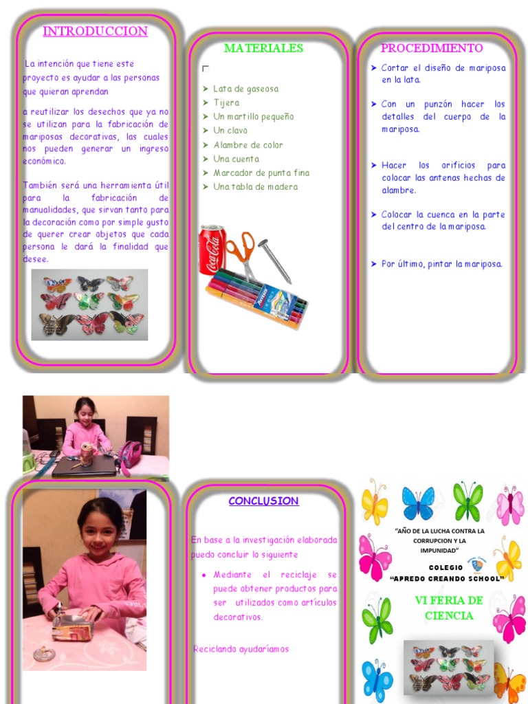 Mariposa Aprendo Creando School Niña | PDF