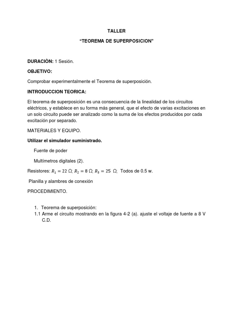 Taller Teorema de Superposición | PDF | Resistor | Red eléctrica