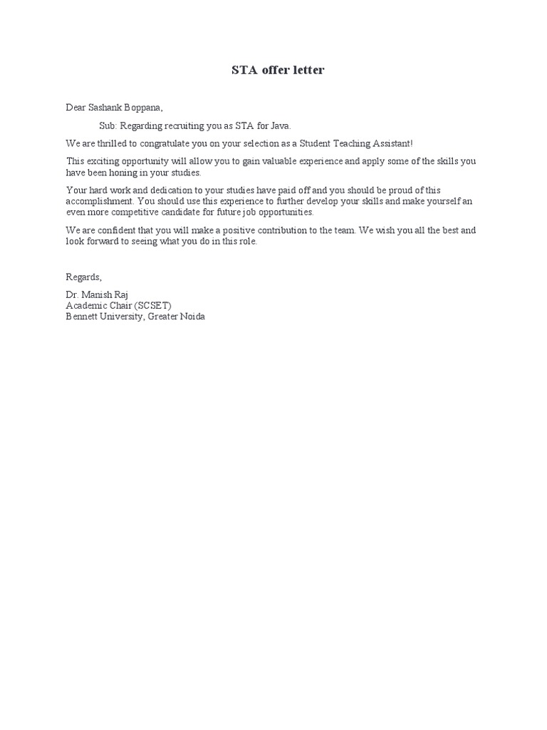 STA Offer Letter | PDF
