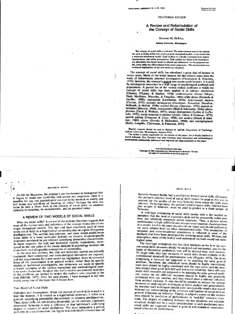 Mcfall - A Review and Reformulation of The Concept of Social Skills. | PDF