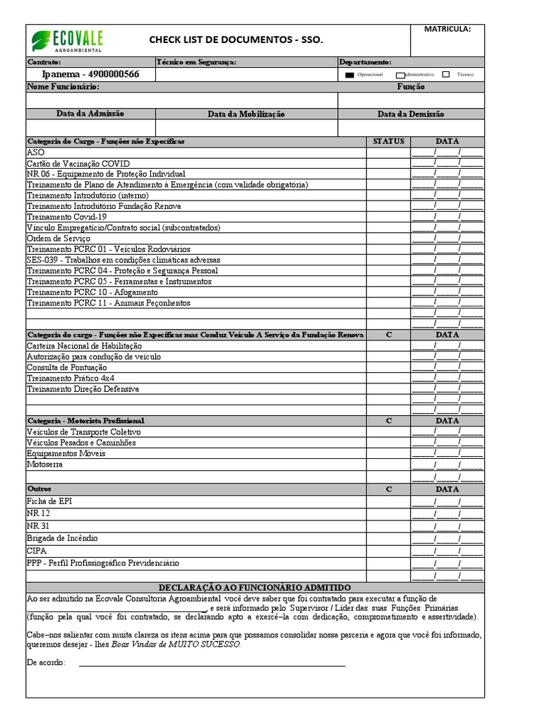 Checklist de Documentos | PDF
