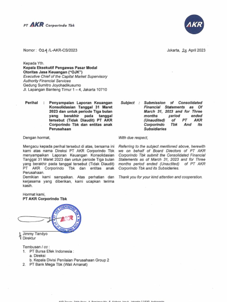 Surat Akra No.024.L.akr - CS.2023 | PDF