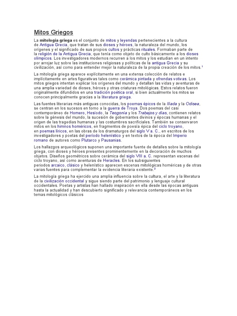 Mitos Griegos | PDF | Mitología griega | Antiguedad clasica