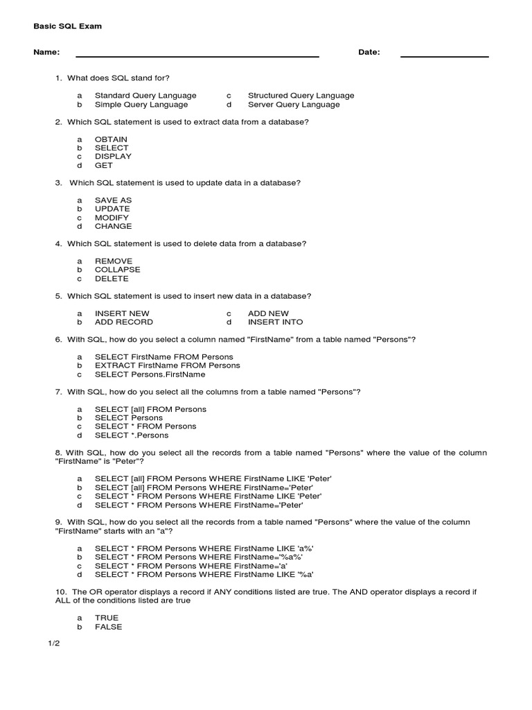 IT - Basic SQL Exam | PDF | Sql | Information Retrieval