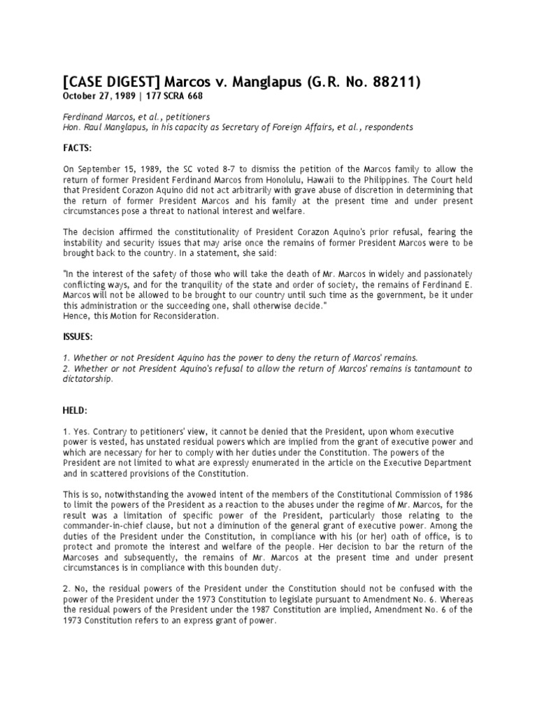 Article Vii, Section 1 Cases-Case Digest | PDF | President Of The ...