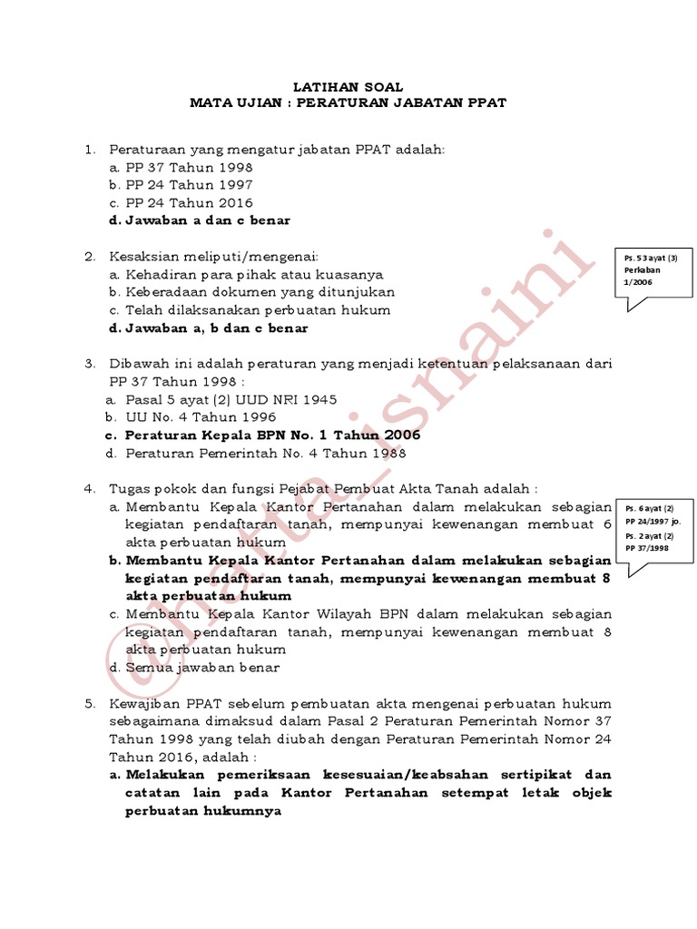 Latihan Soal - PJ PPAT - Jawaban | PDF