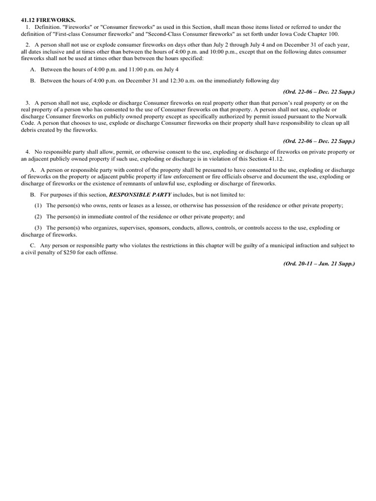 Norwalk Code Section 41.12 - Fireworks | Download Free PDF | Lease ...