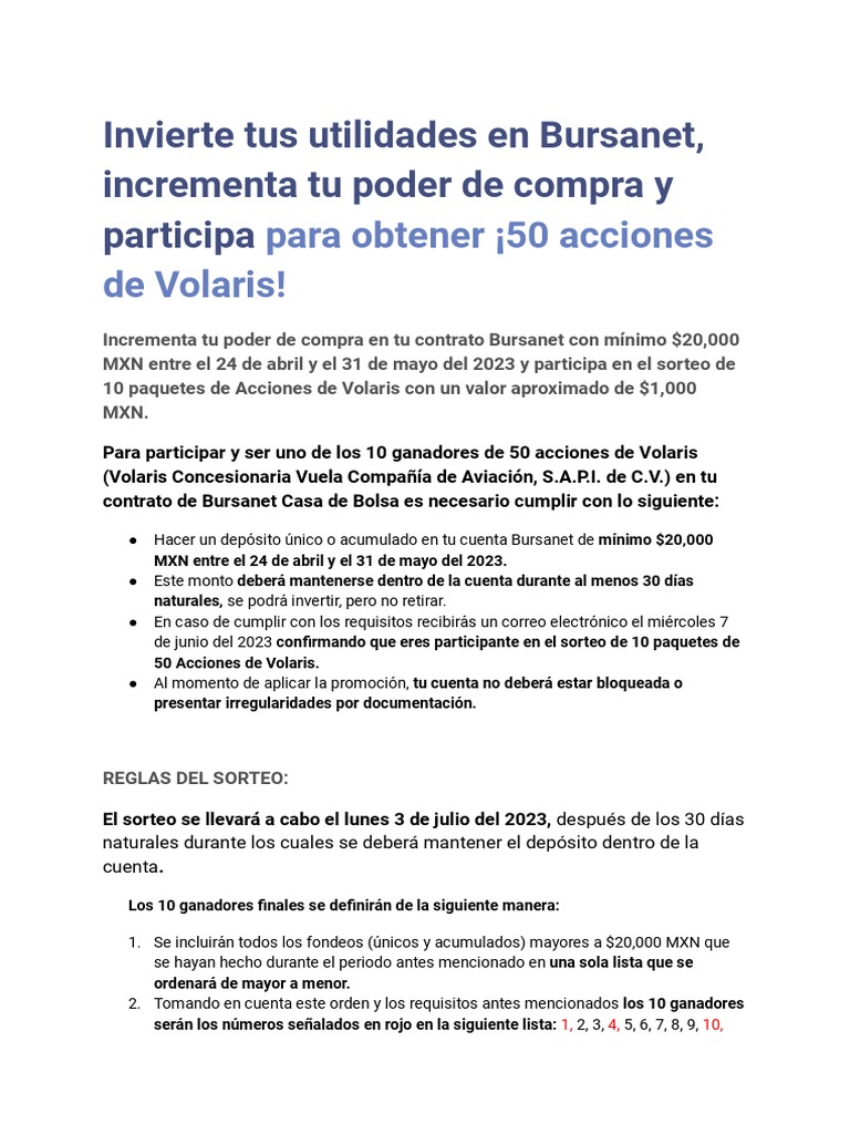 Bursanet - TyC Promoción PTU 2023 | PDF | Peso mexicano