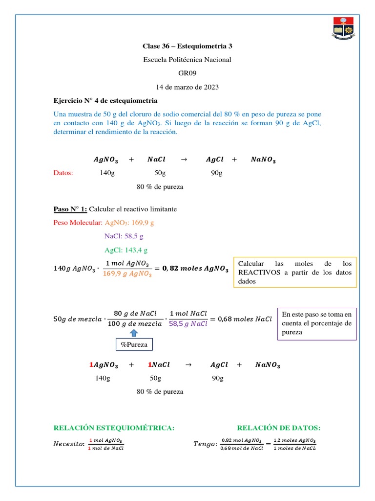 Clase 36 - Estequiometria 3 | PDF | Estequiometría | Ingeniería de ...