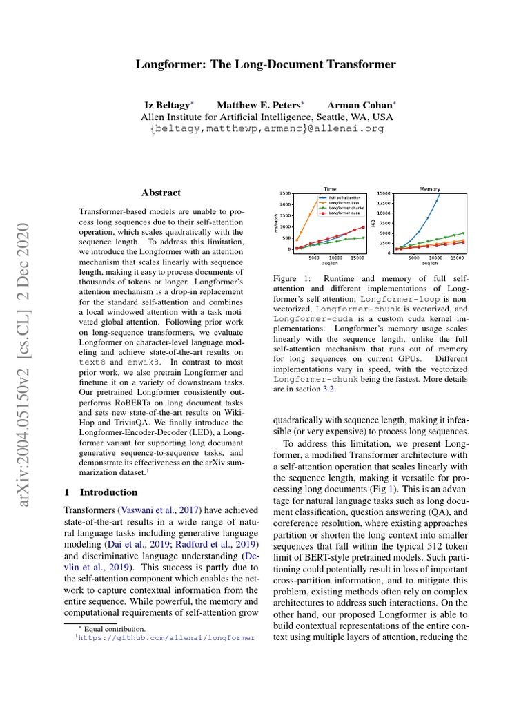 Longformer: The Long-Document Transformer (2020) | PDF | Cognitive Science | Cognition