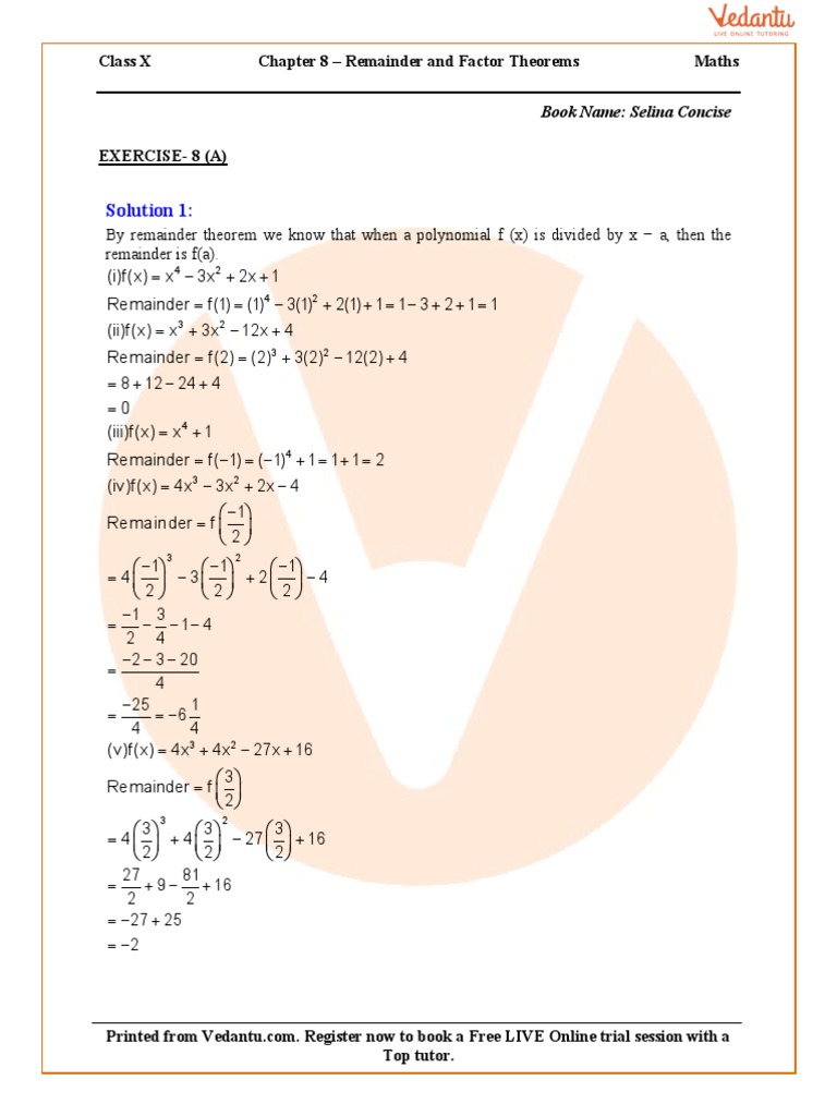 Remainder and Factor Theorems Guide | PDF | Polynomial | Arithmetic