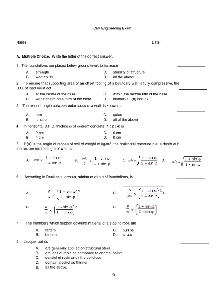 Civil Engineering Basic Questions | PDF