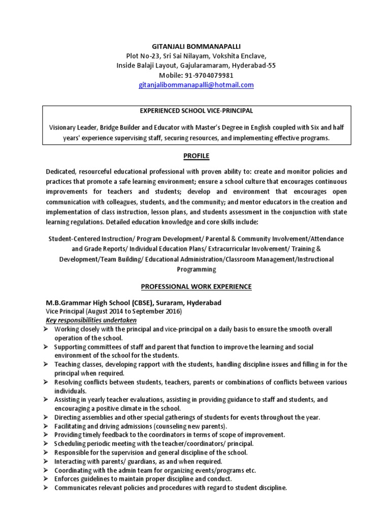 Gitanjali Resume Updated | PDF | Teachers | Schools