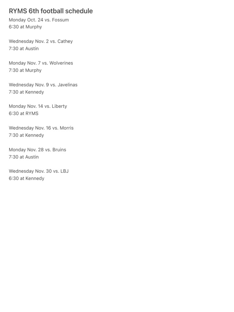 RYMS 6th Football Schedule | PDF