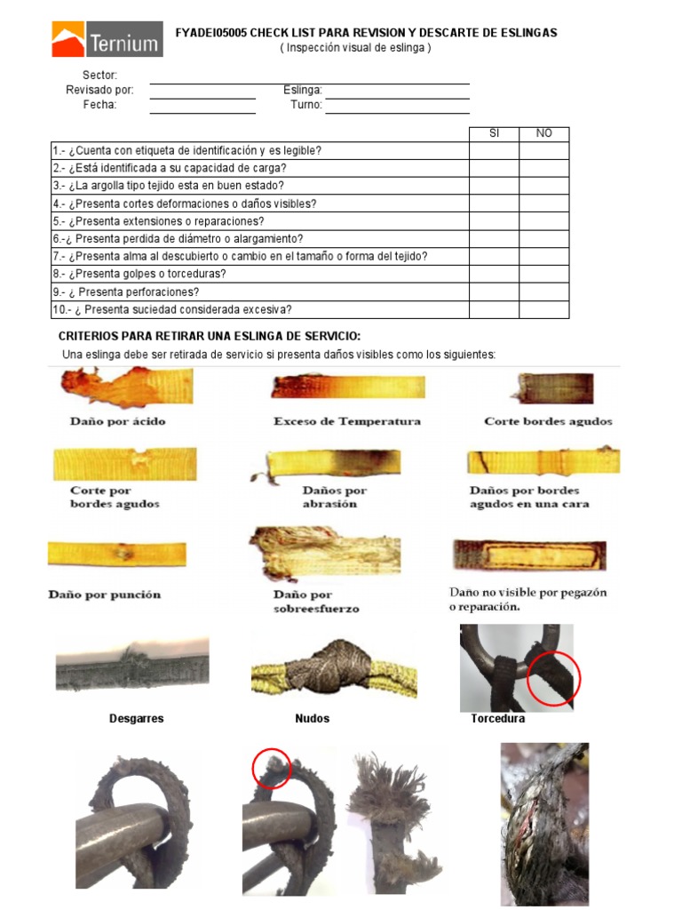 Check List para Revision y Descarte de Eslingas | PDF