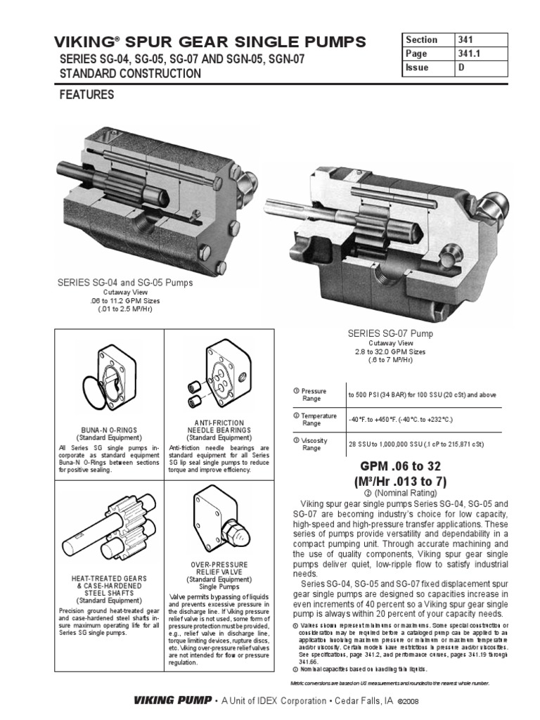 Viking Spur Gear Single Pumps SG-04 SG-05 | PDF | Pump | Horsepower