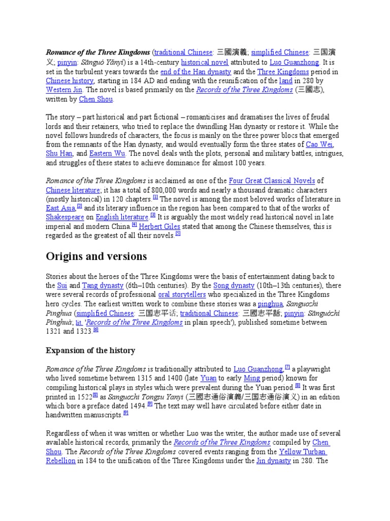 Origins and Versions: Records of The Three Kingdoms | PDF | Three ...
