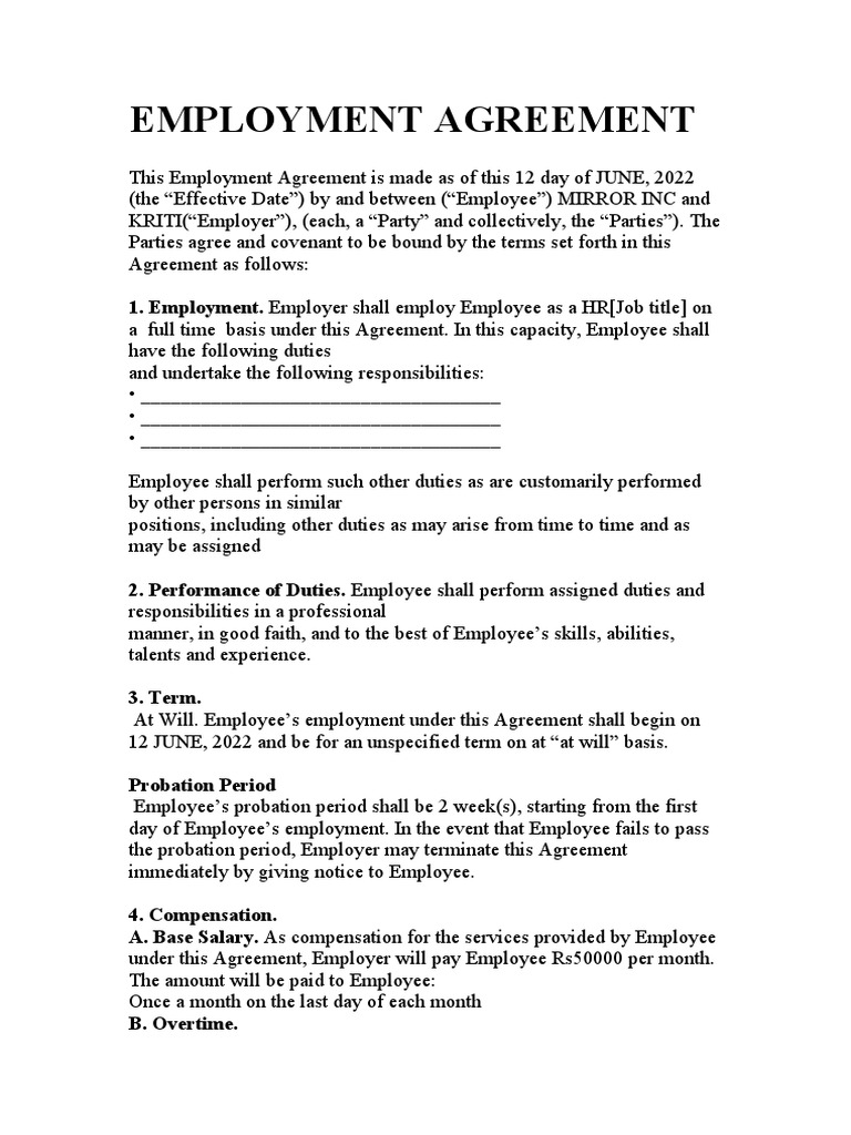 Employment Agreement | PDF | Employment | Trade Secret