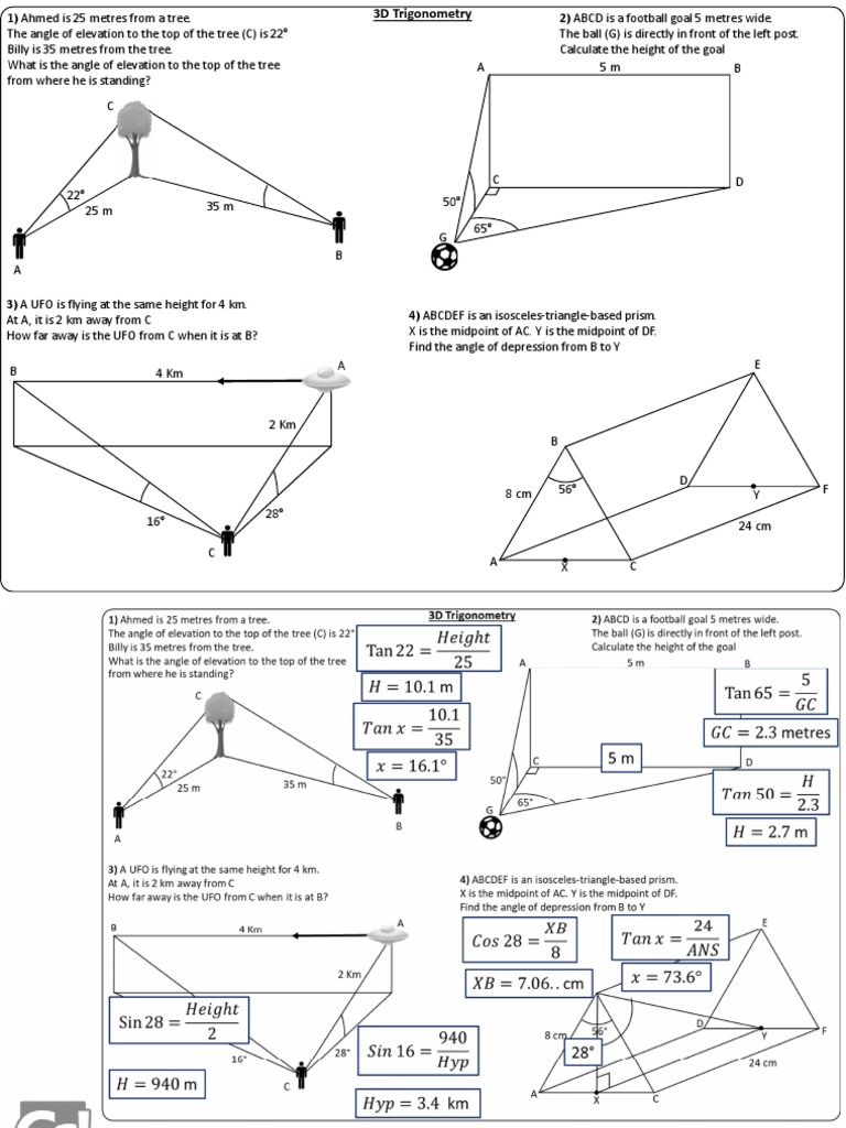 Trigonometry 3D Worksheet A A4 | PDF