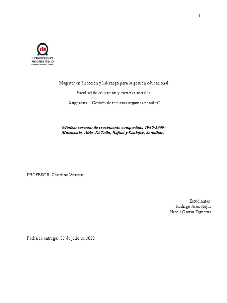 Modelo Coreano de Crecimiento 1960-1990 | PDF | Aprendizaje | Sociedad