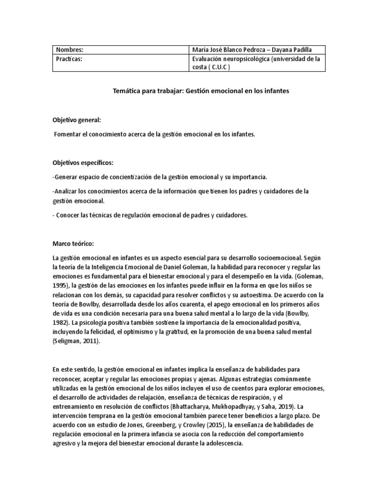 P y P Gestión Emocional Maria Jose Blanco y Dayana Padilla | PDF | Las ...