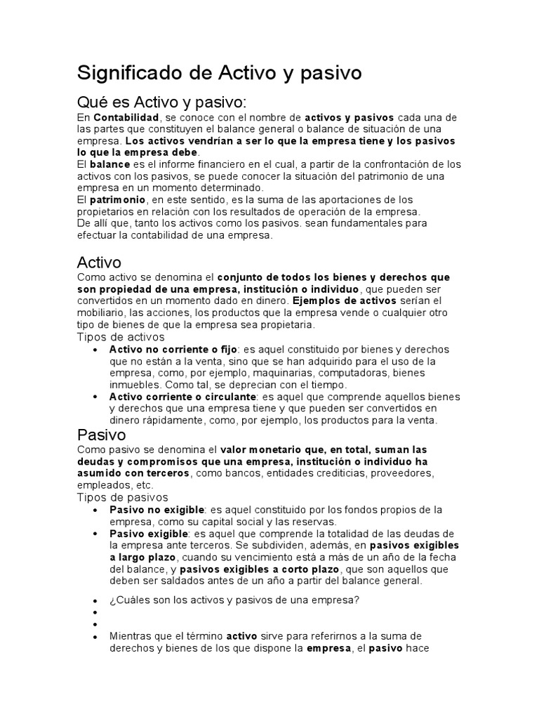 Activo y Pasivo en Contabilidad | PDF | Contabilidad | Hoja de balance