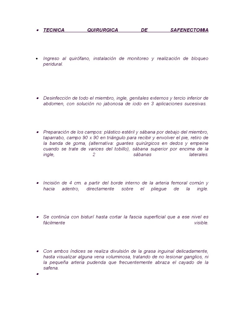 Técnica Quirúrgica de Safenectomía | PDF | Abdomen | Especialidades Medicas
