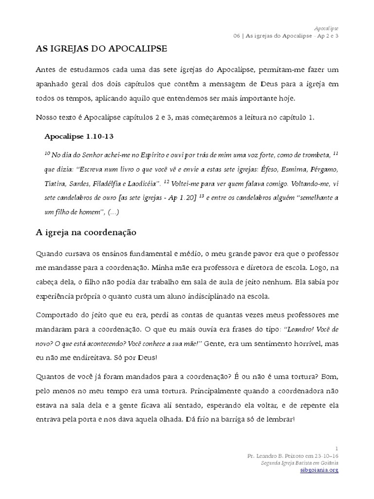 As Sete Igrejas do Apocalipse | PDF | Igreja cristã | Livro do Apocalipse