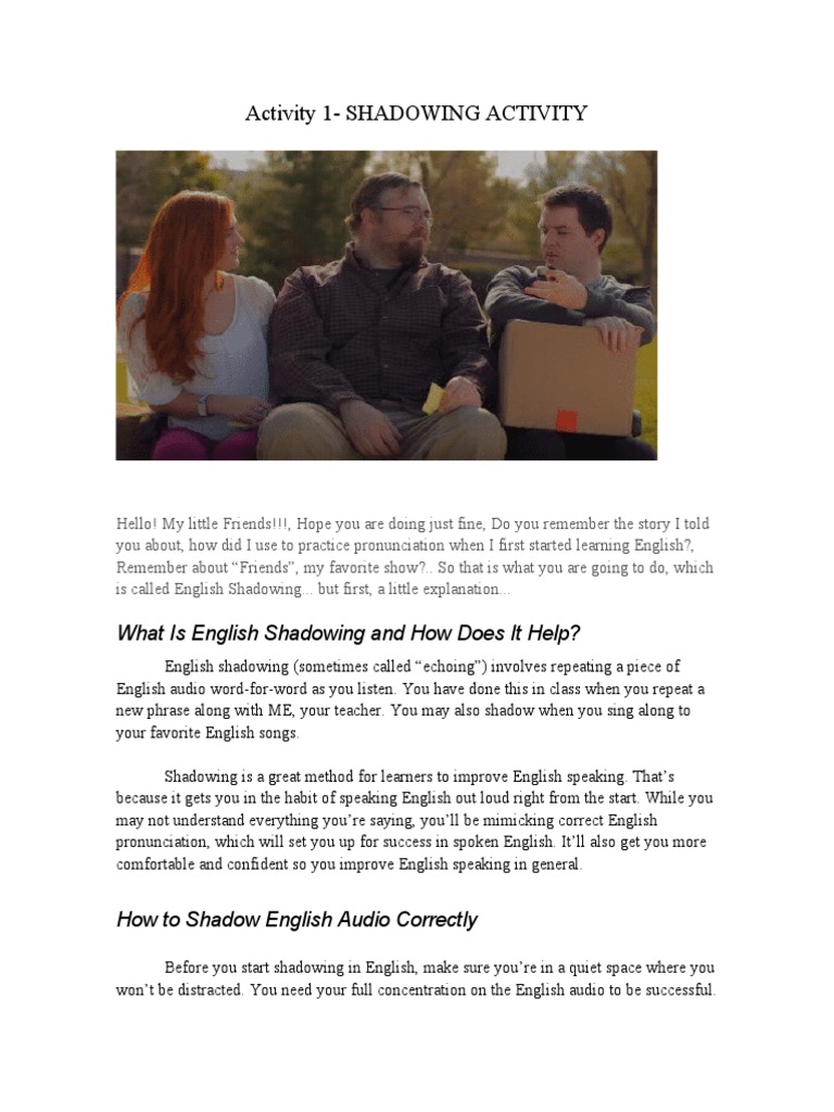 Activity 1 - Shadowing Activity | PDF | English Language | Cognition