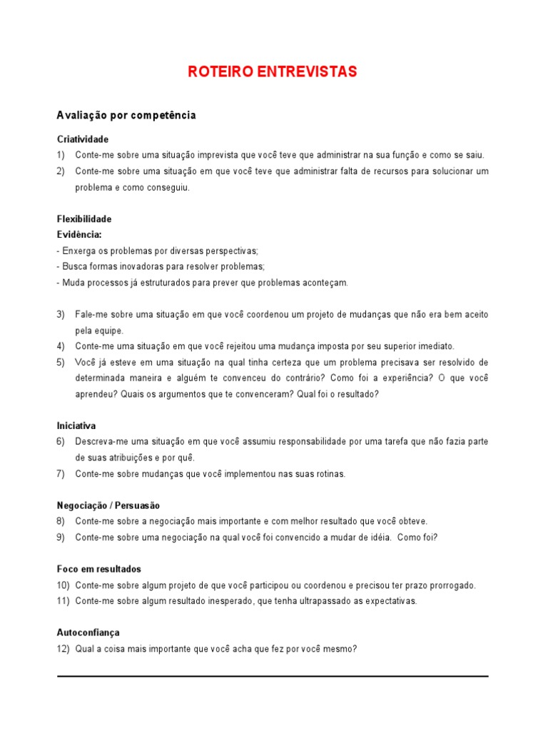 Roteiro Entrevista - Perguntas | PDF | Liderança