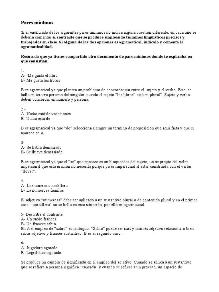 Pares Minimos | PDF | Verbo | Asunto (gramática)