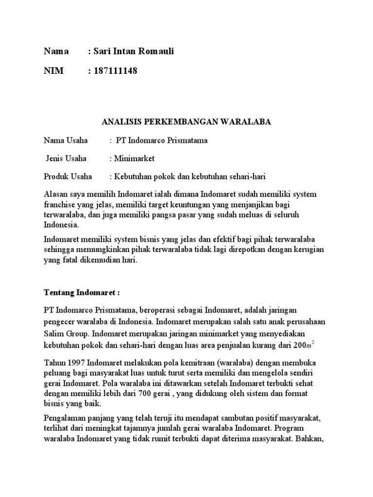 Sari Intan Romauli - Analisis Bisnis Waralaba | PDF