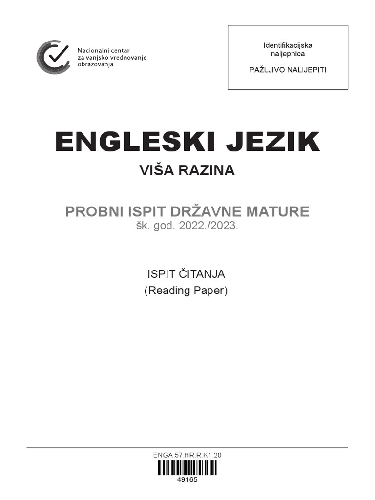 Engleski Jezik: Probni Ispit Državne Mature | PDF