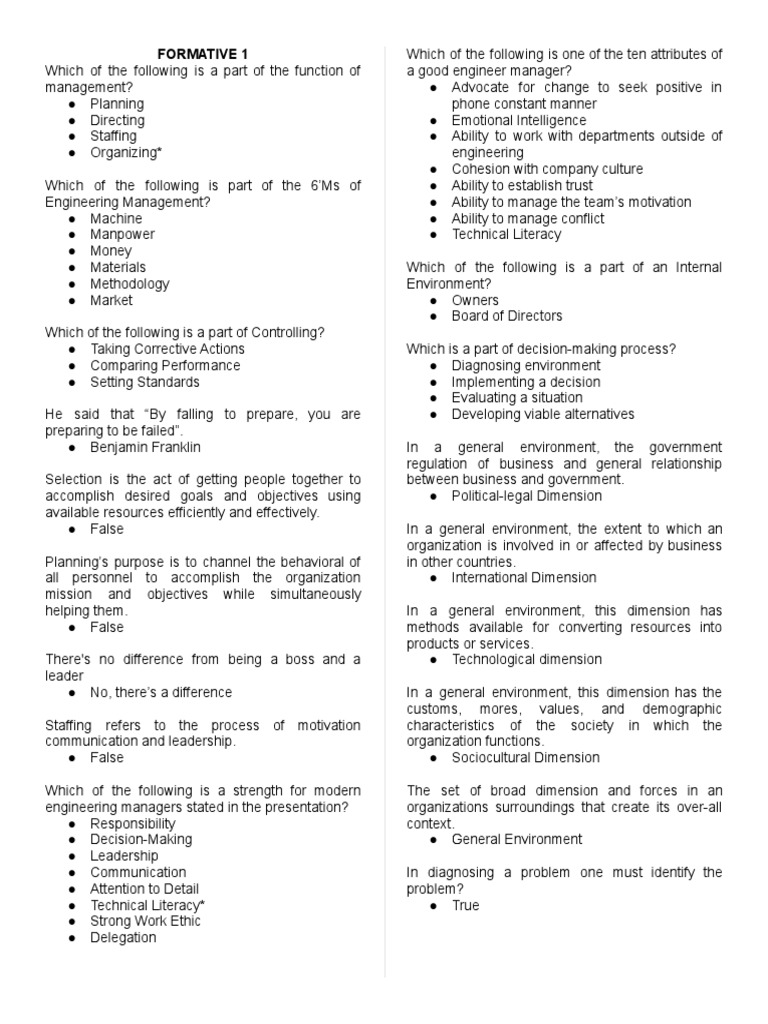 Engineering Management Exam Review | PDF | Leadership | Swot Analysis