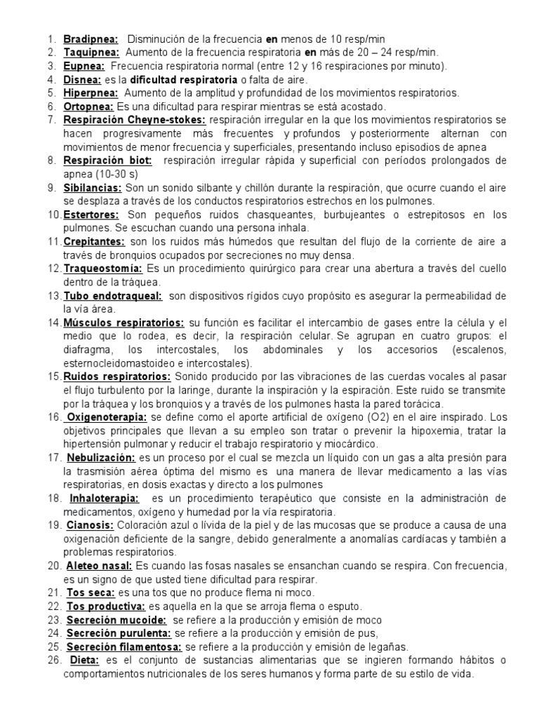 Vocabulario de Terminos Médicos | PDF | Sistema respiratorio | Respiración