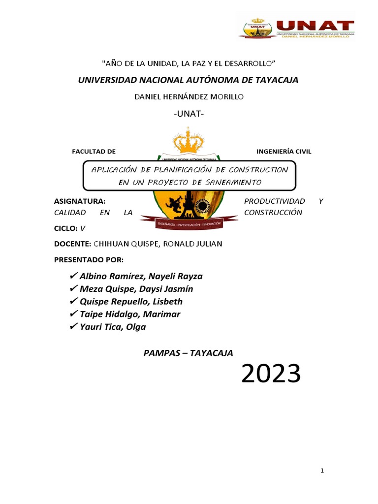 CARATULA | PDF | Planificación | Saneamiento