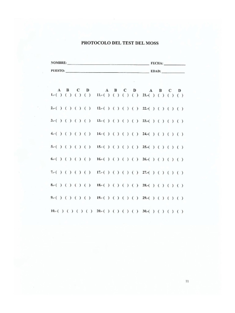 Hoja de Respuestas Test de Moss | PDF