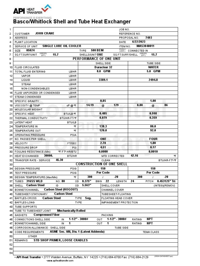 Basco/Whitlock Heat Exchanger Specs | PDF | Heat Exchanger | Pipe ...