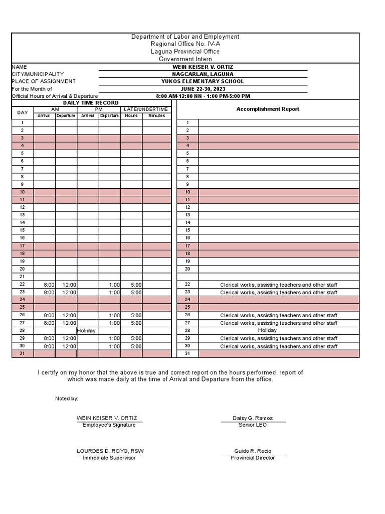 DTR Ar and Action Pictures Template | PDF | Labor